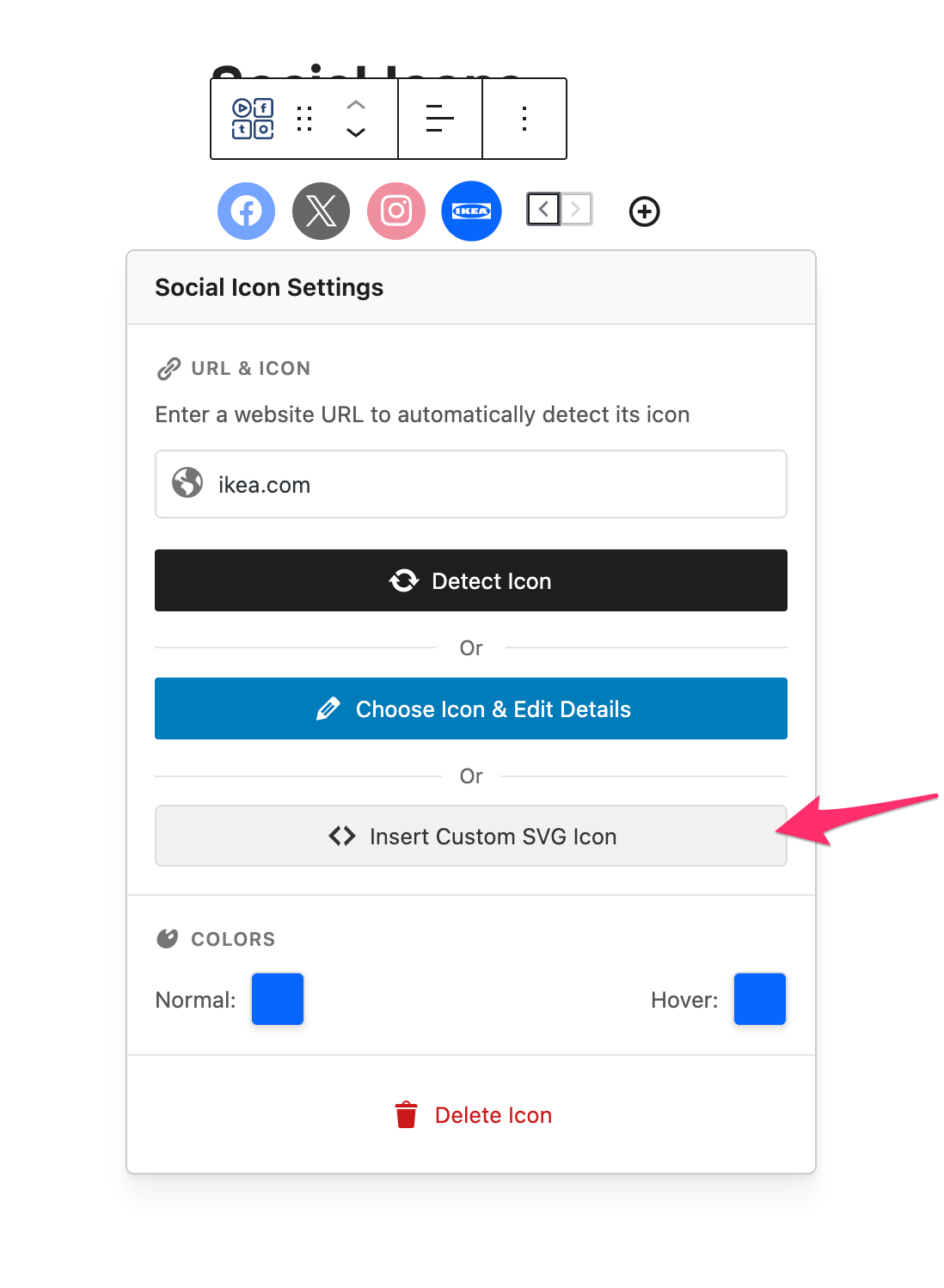 How to add Custom SVG Icons in the Social Icons Block - Documentation - WPZOOM